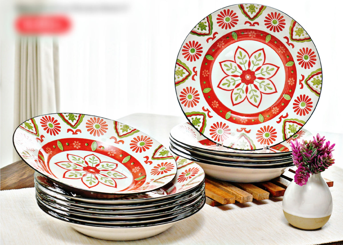Turkish Floral Print Red 18pc plate set – The Fab Store