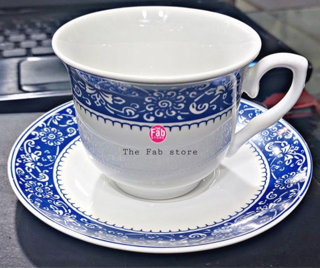Blue pottery cup and saucer set – The Fab Store