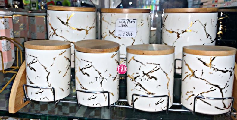 White marble textured jars – The Fab Store