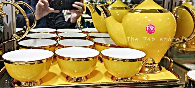 Yellow tea set with serving tray – The Fab Store