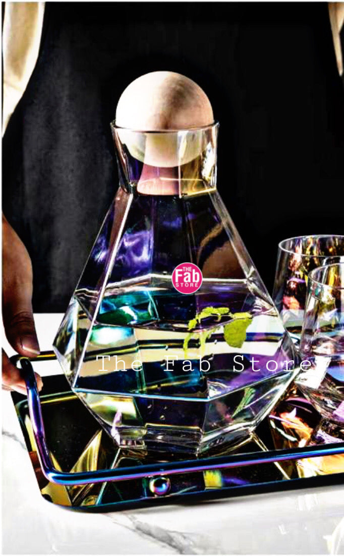 Rainbow Glass water set with serving tray – The Fab Store