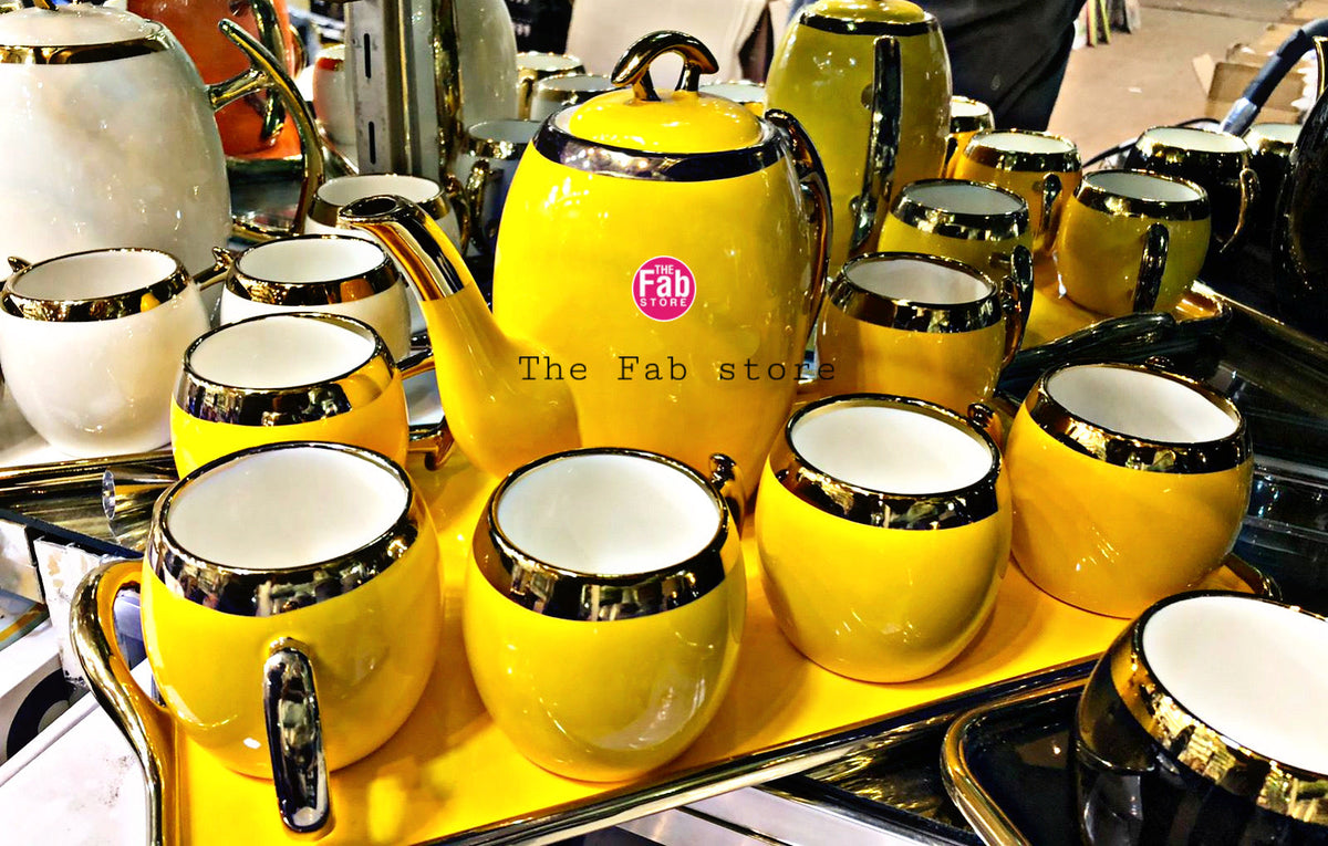 Nordic Yellow Gold tea set with serving tray – The Fab Store