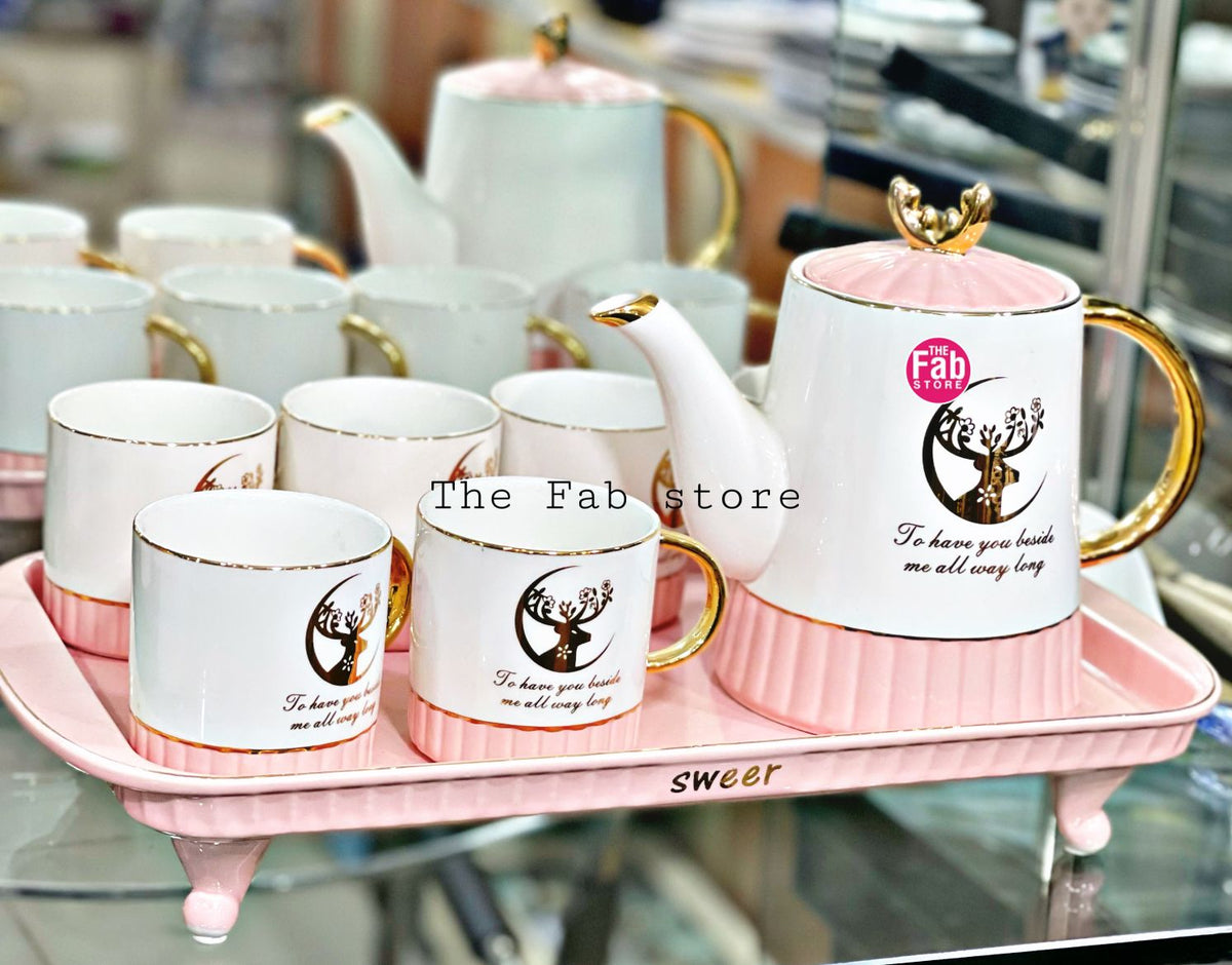 Deer printed Pink Tea set – The Fab Store
