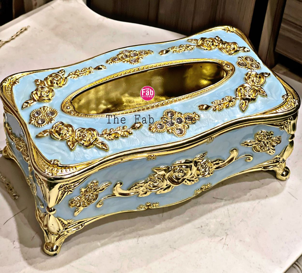 Light blue gold tissue box – The Fab Store