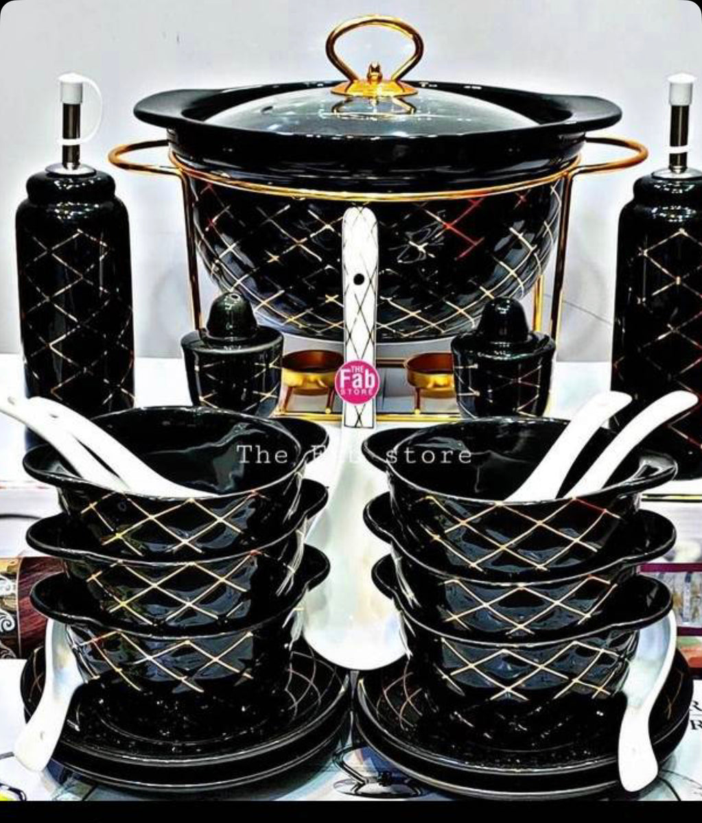 Black and Gold soup set with burner stand – The Fab Store