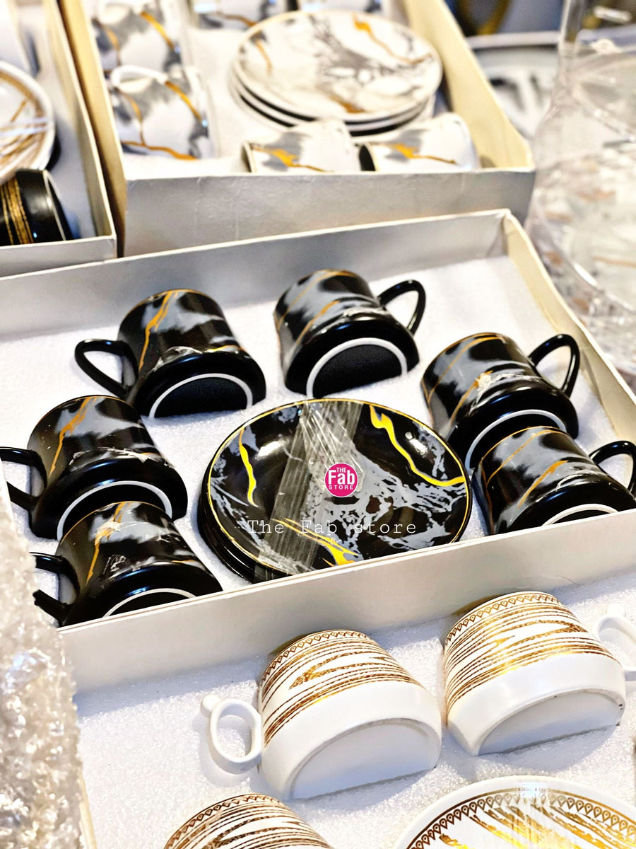 Black marble cup and saucer set – The Fab Store