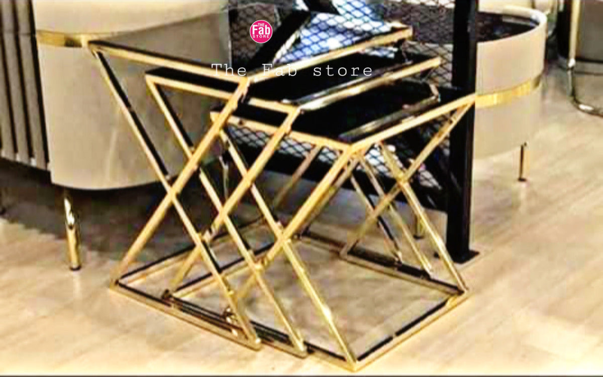 Slanting legs brass nest of table set – The Fab Store