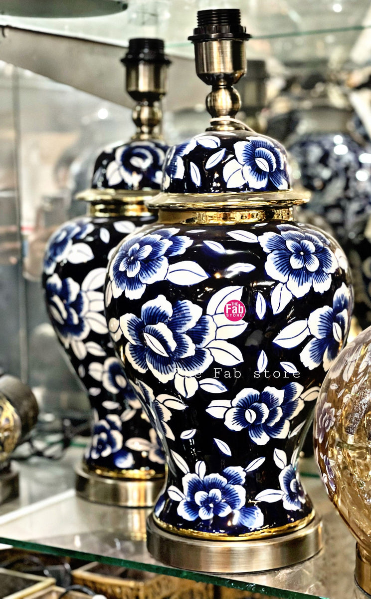 Blue pottery lamp pair – The Fab Store